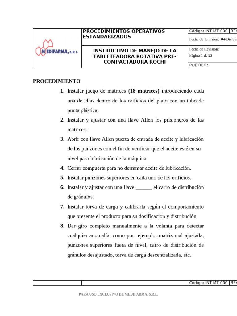 MODELO INSTRUCTIVO MAQUINAS DE PRODUCCION | PDF