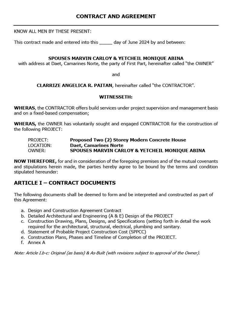 Revised Contract and Agreement Daet Project | PDF