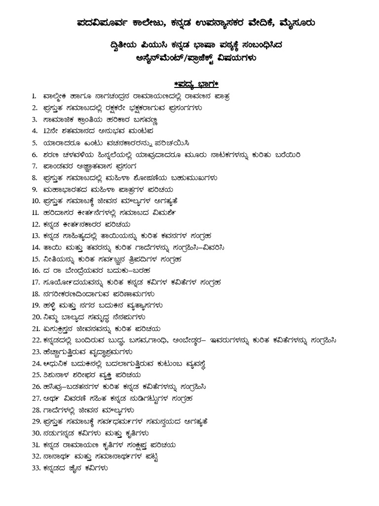 2nd Puc Kannada Assignment-Final | PDF