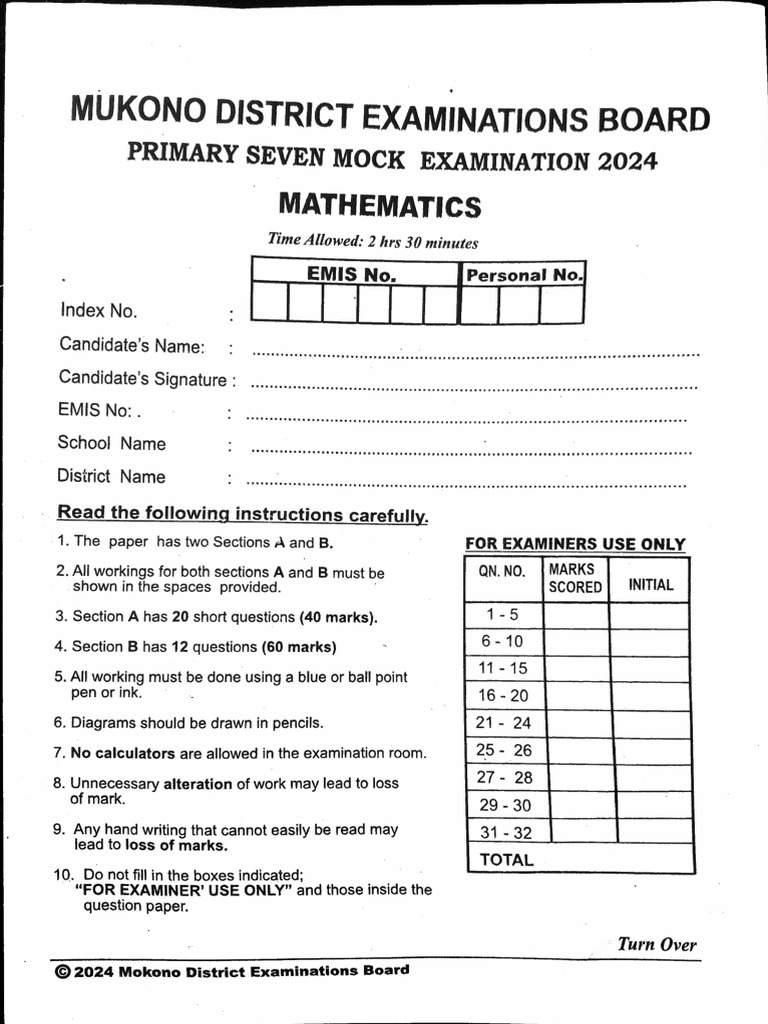 Mukono District Mock MTC 2024 | PDF