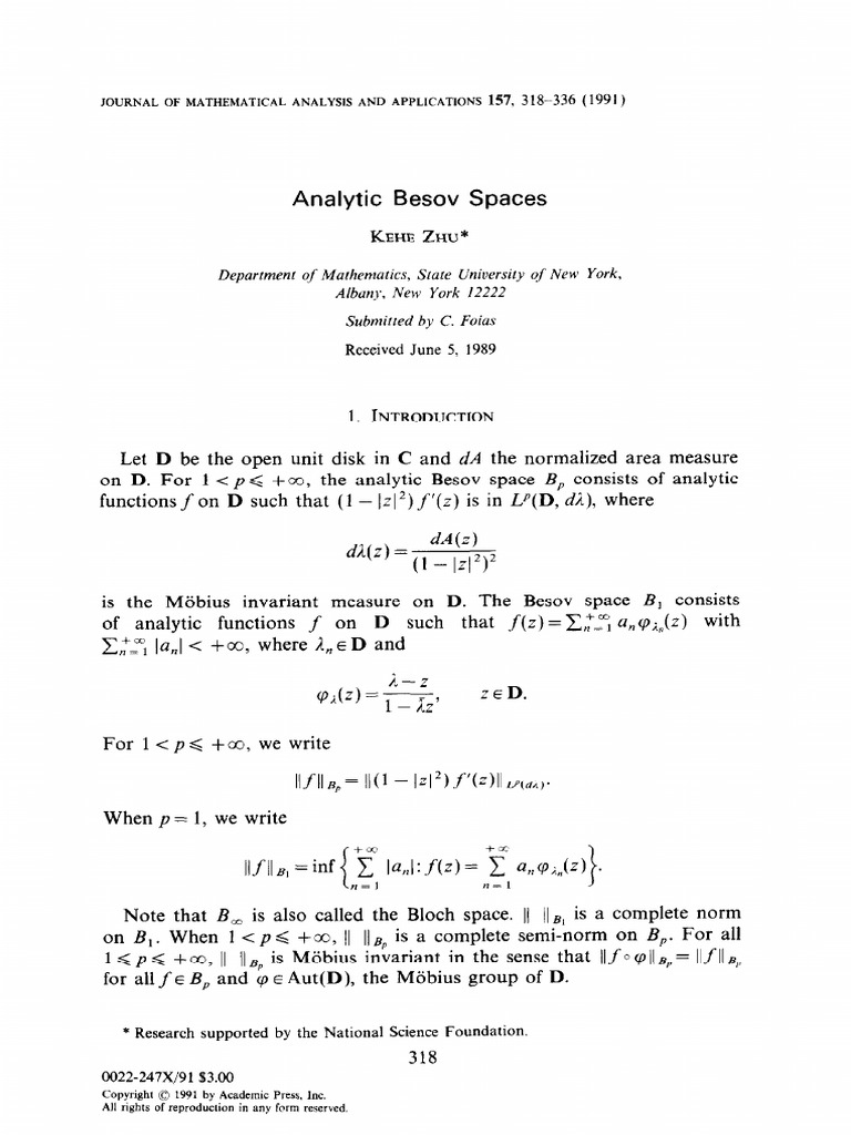 Analytic Besov Spaces Pdf