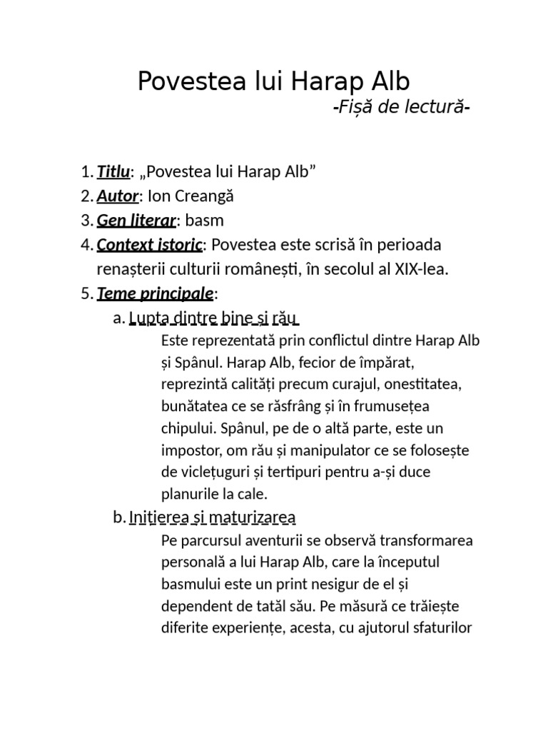 Povestea Lui Harap Alb | PDF