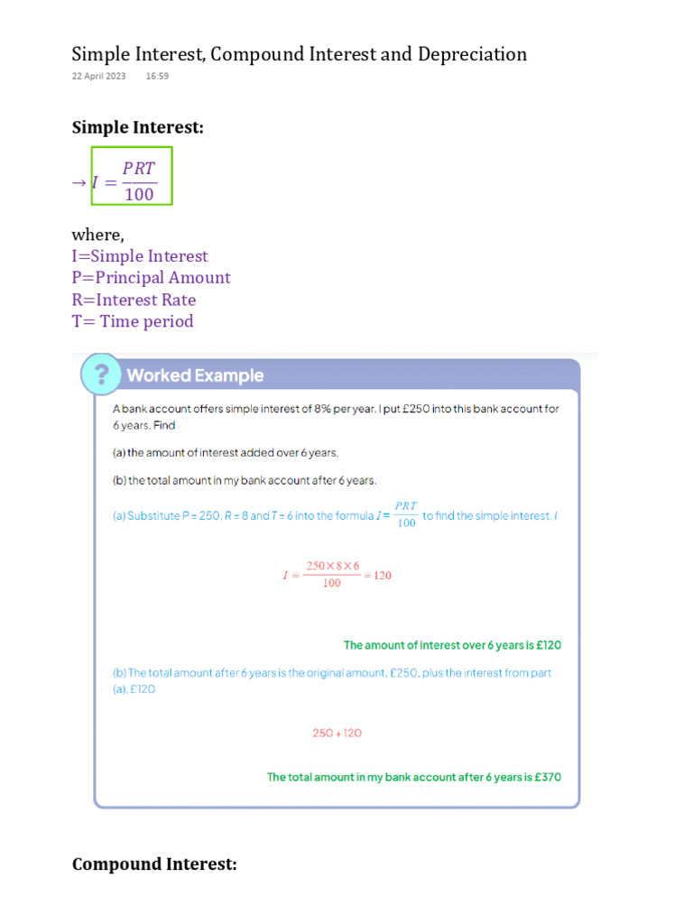 Simple Interest, Compound Interest and Depreciation | PDF
