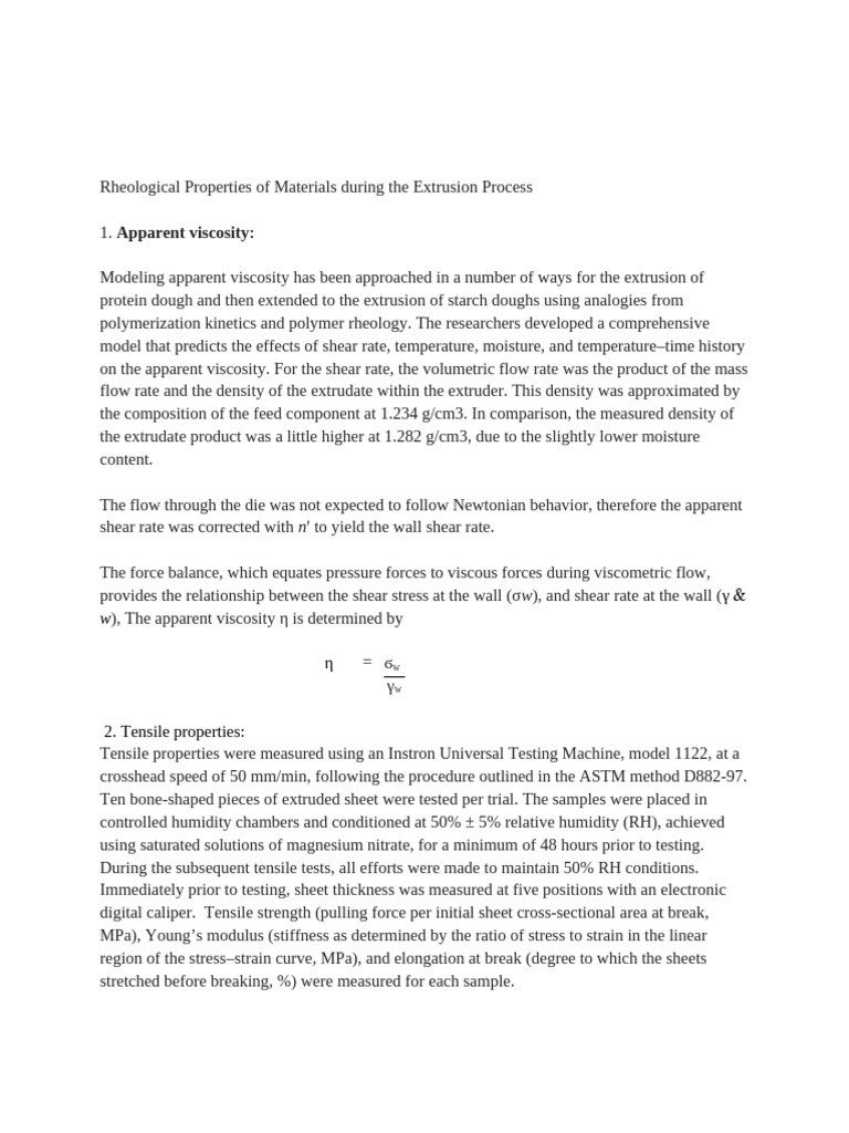 Rheological Properties of Materials During The Extrusion Process | PDF