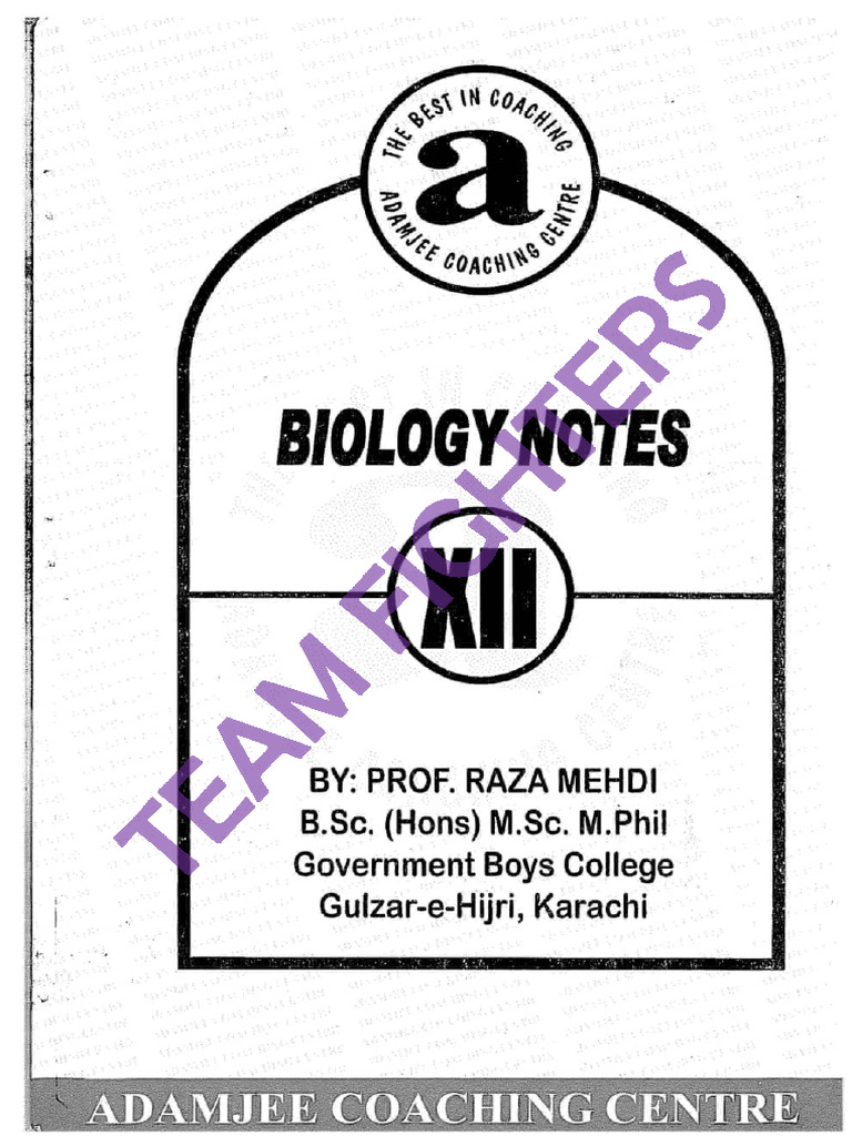 Xii-Biology - Adamjee Note - Team Fighters | PDF