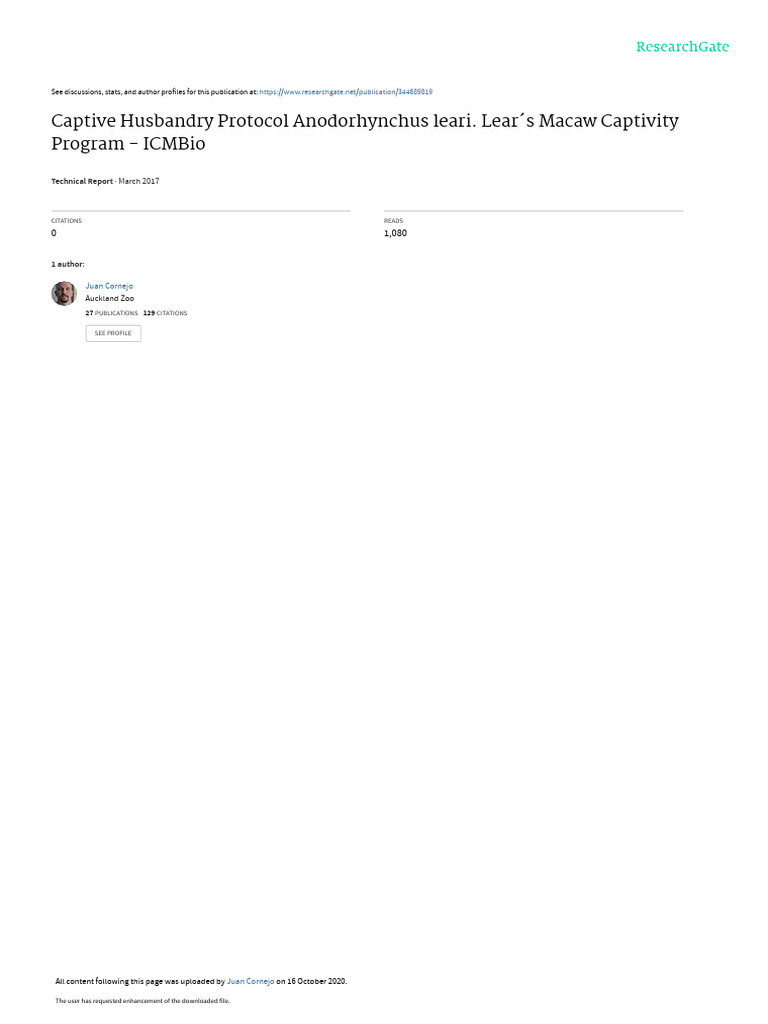 Captive Protocol Lears Macaw ICMBiov 2 | PDF