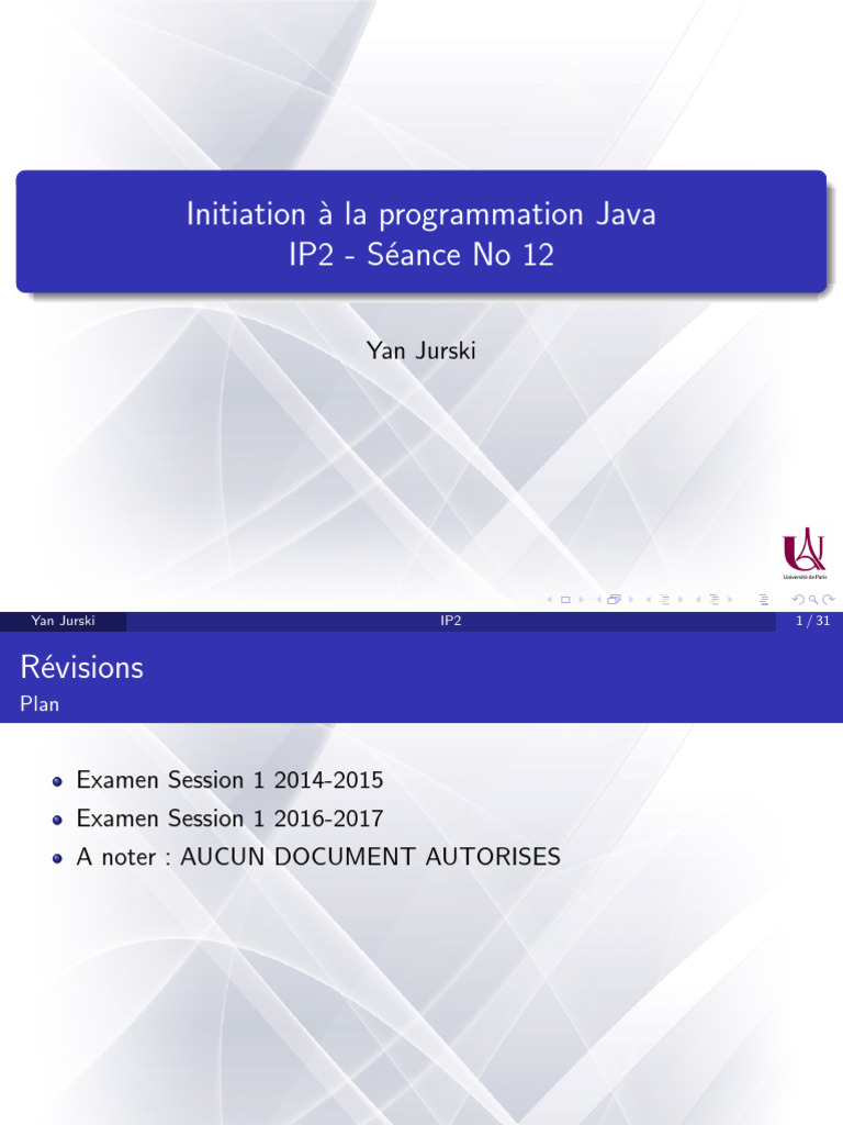 Initiation À La Programmation Java IP2 - Séance No 12: Yan Jurski | PDF
