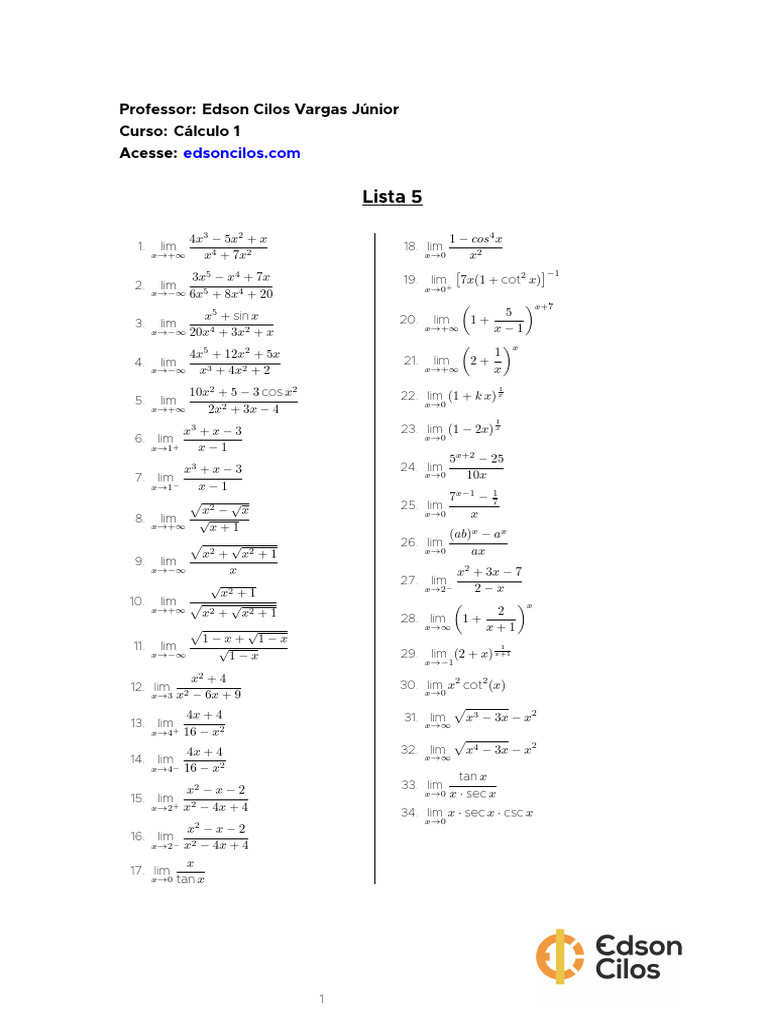 Calculo1 Lista5 | PDF