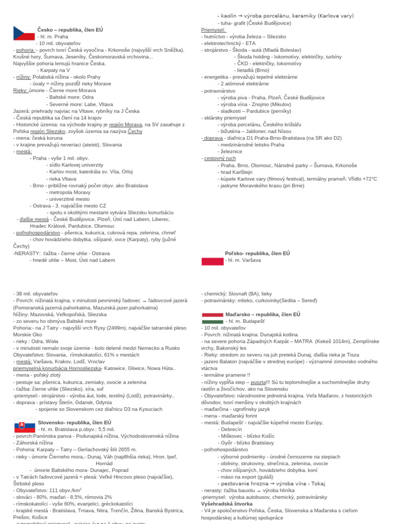 Cesko, SR, Polsko, Madarsko - Poznã¡mky 2 | PDF