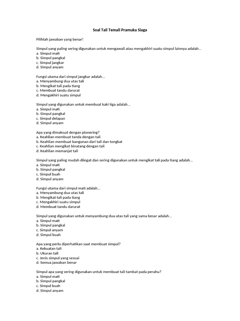 Soal Tali Temali Pramuka Siaga Oke | PDF
