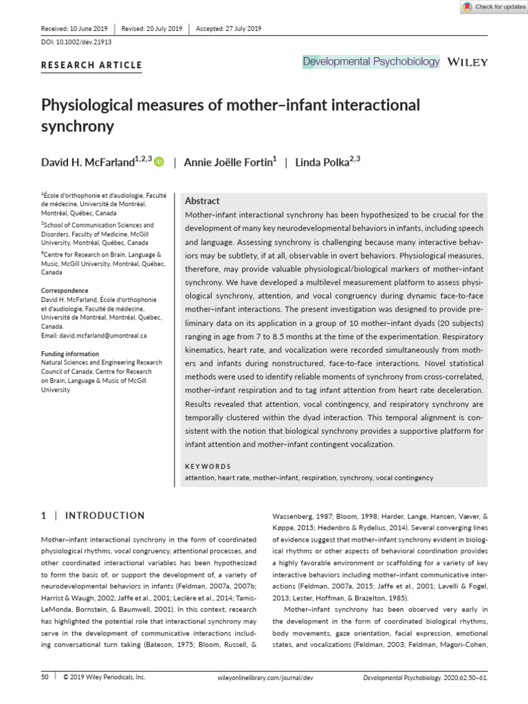 Developmental Psychobiology - 2019 - McFarland - Physiological measures ...
