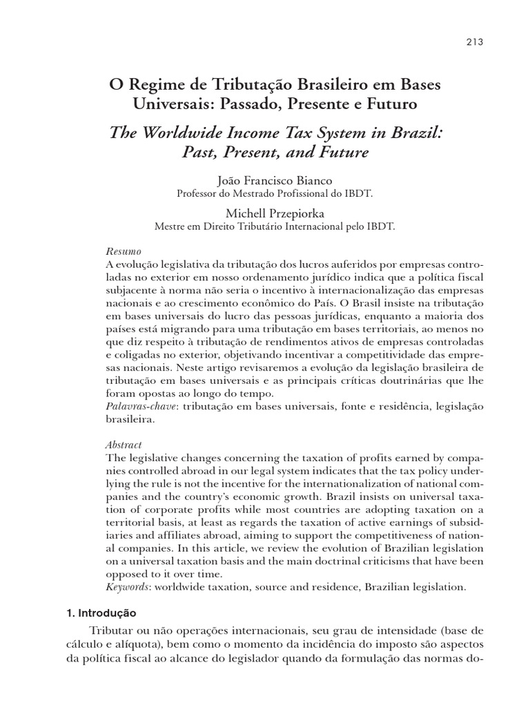 The Worldwide Income Tax System in Brazil: Past, Present, and Future | PDF