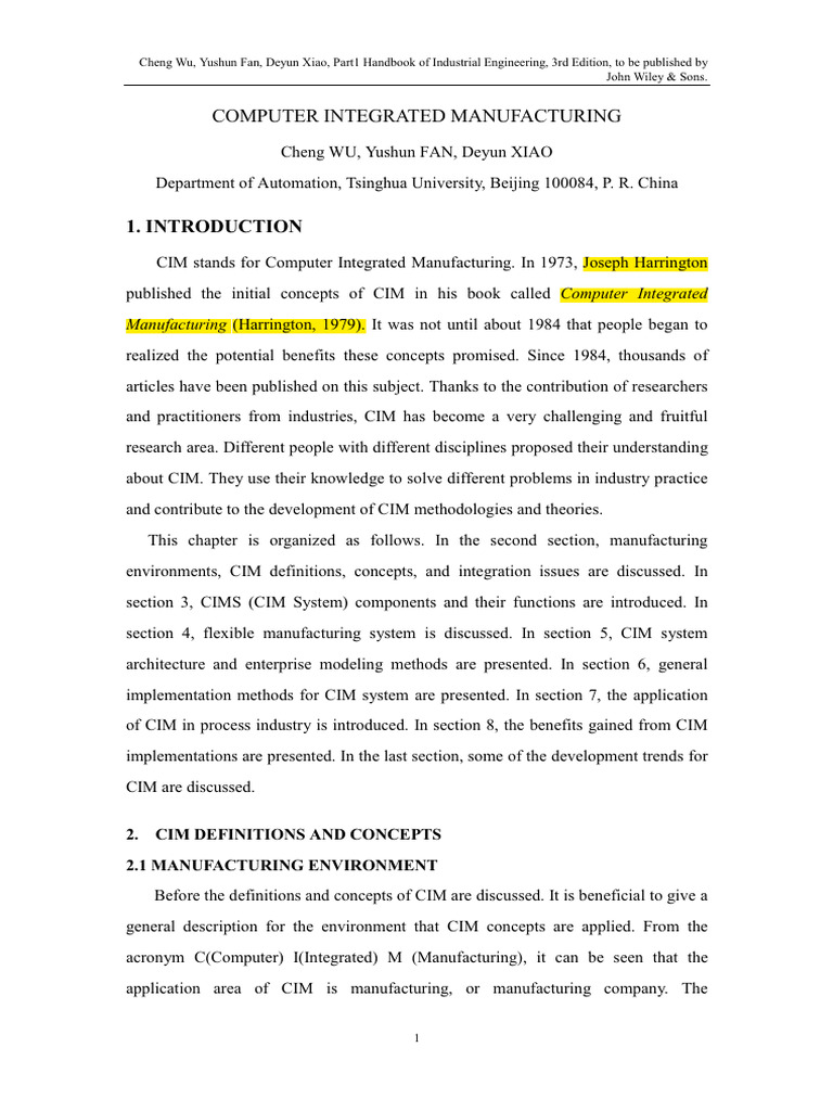 CIM An Introduction Chapter A | PDF