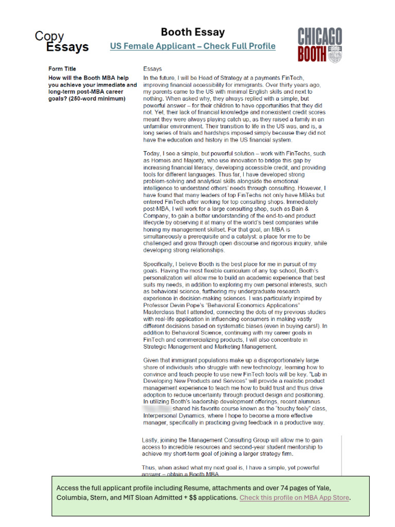 Booth Real Essay-US Applicant | PDF