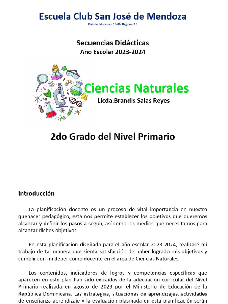 Planificación de Ciencias Naturales 2do Grado | PDF | Evaluación ...