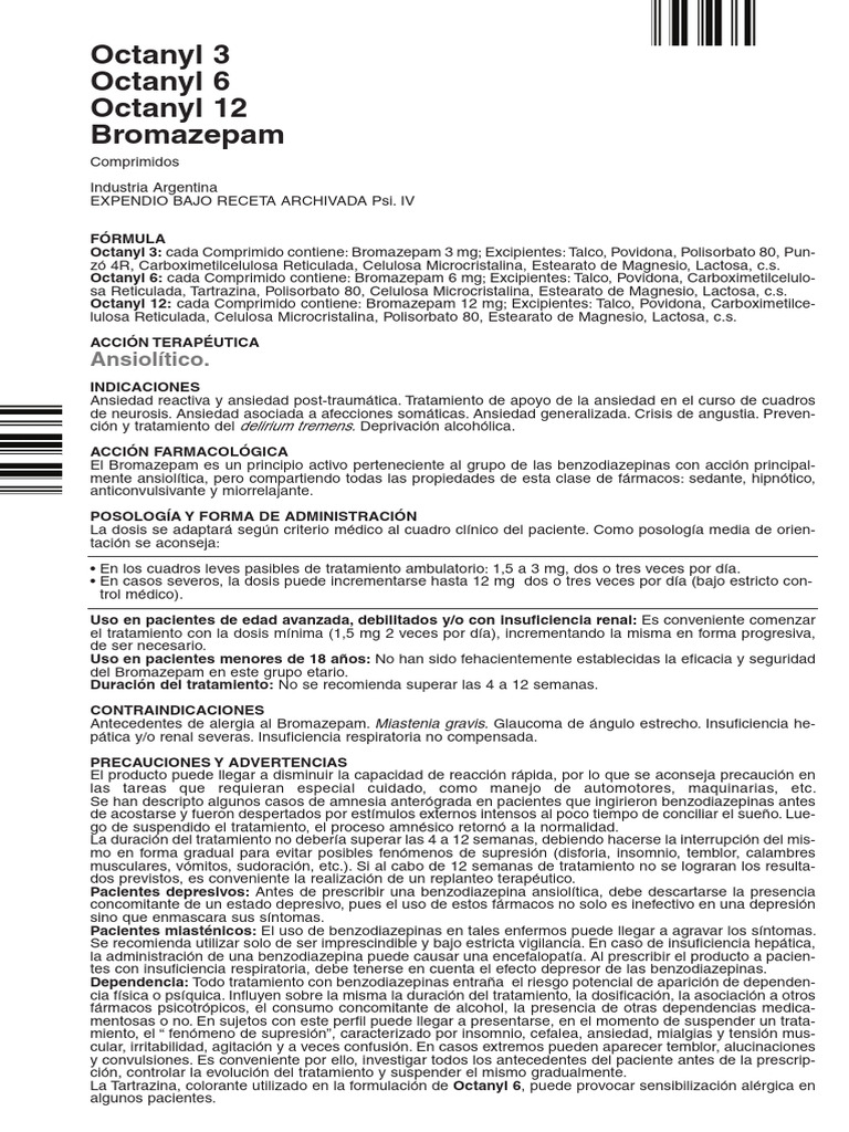 Información sobre Octanyl y Bromazepam | PDF | Benzodiazepinas ...