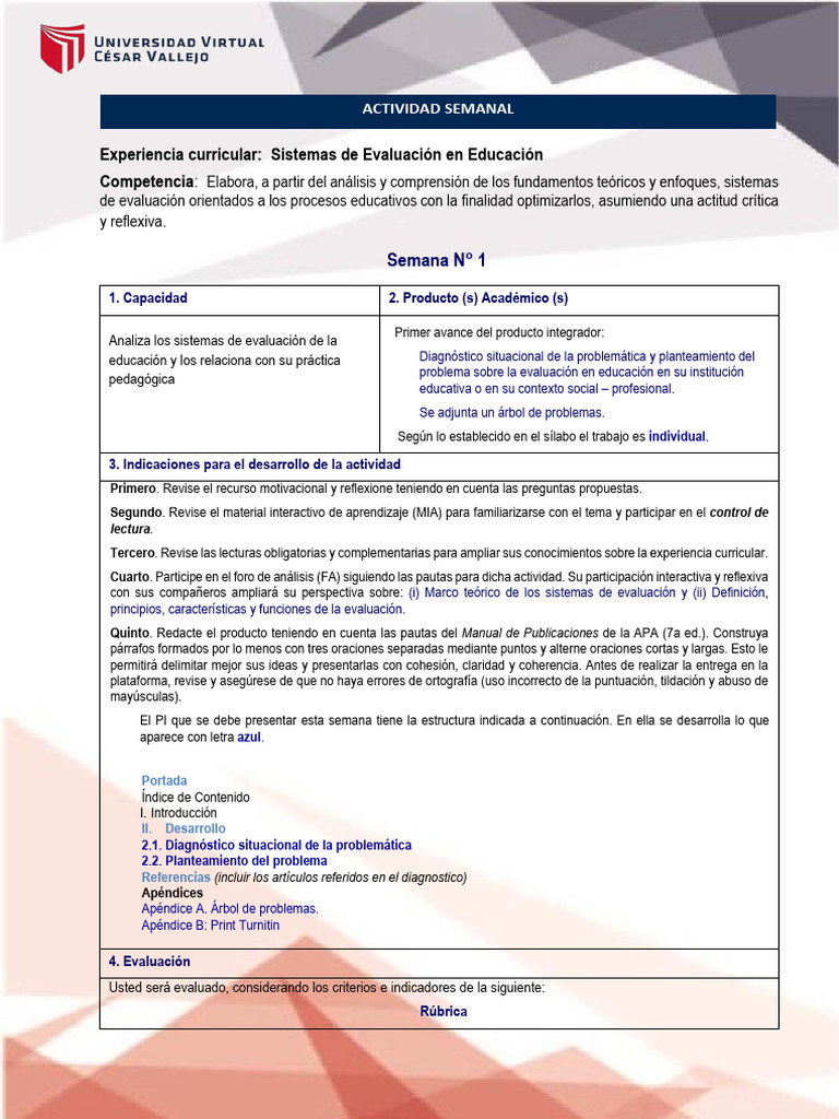 1 - Actividad para La Elaboración Del PI (Semana 1) - Sistemas de Evaluación | PDF