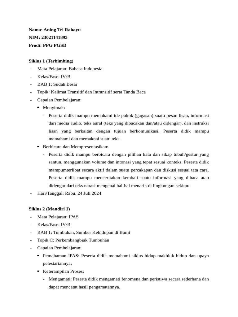 Siklus PPL II - Aning Tri Rahayu | PDF