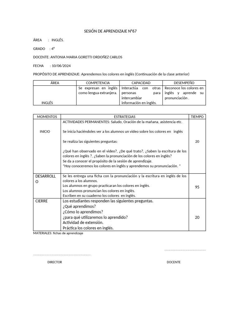 S A N 67 Ingles De Los Colores Pdf