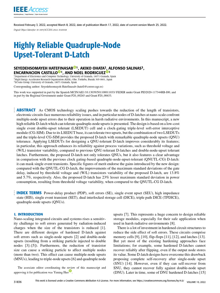 Highly Reliable Quadruple-Node Upset-Tolerant D-Latch | PDF | Electronic Circuits | Electricity