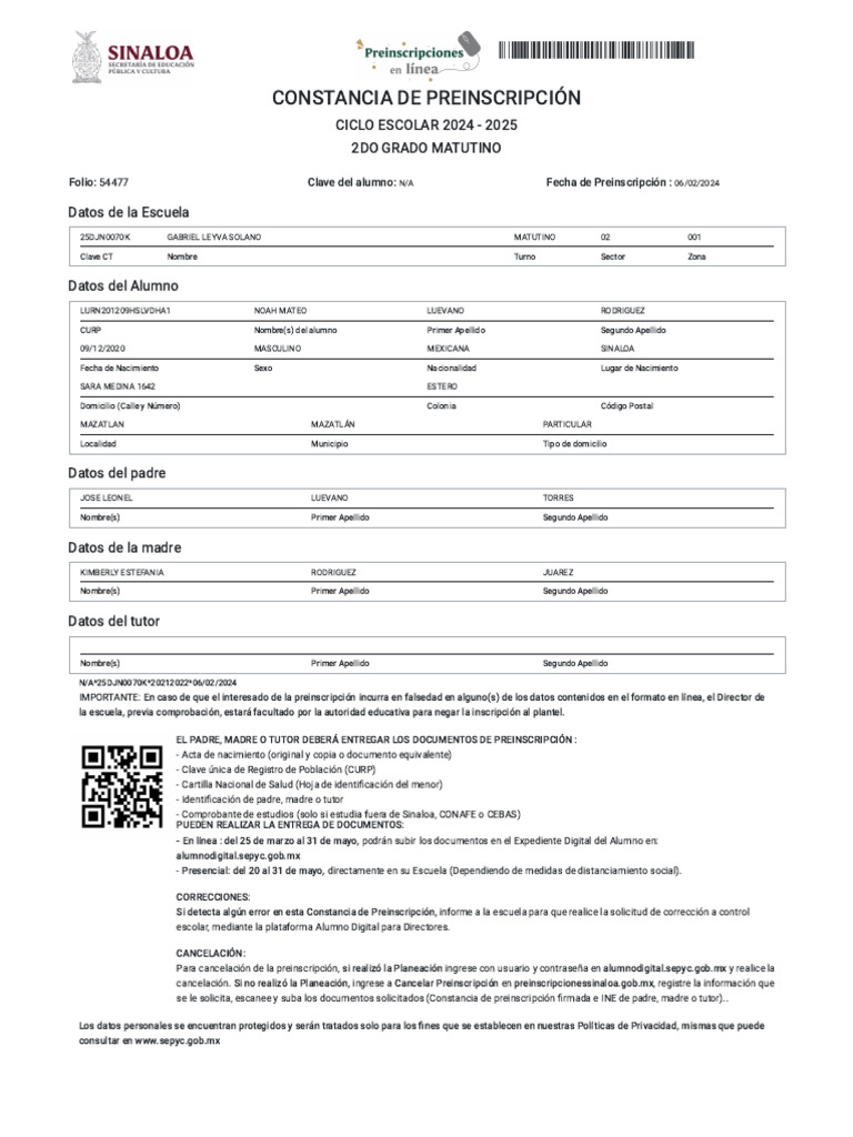 Mateo Preinscripción | PDF