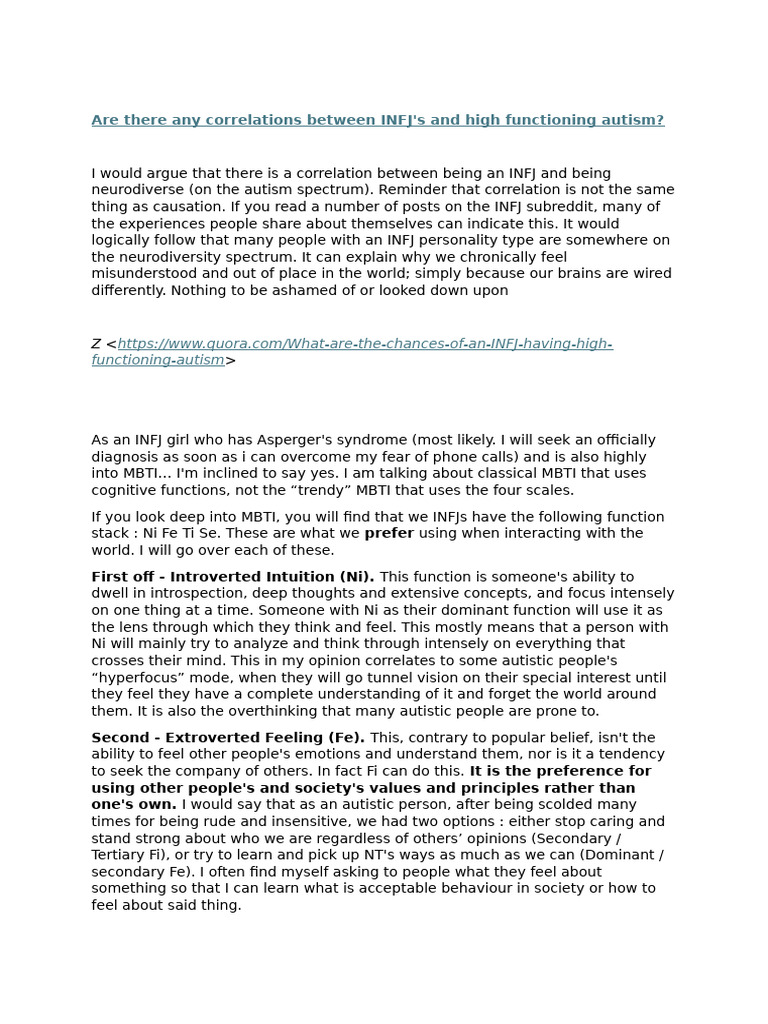 Are There Any Correlations Between INFJ and Autism | PDF