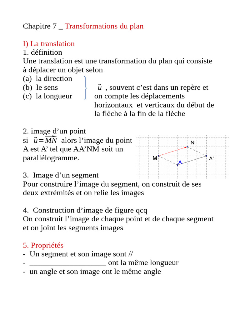 Ch7 - Transformation Du Plan - Leçon | PDF