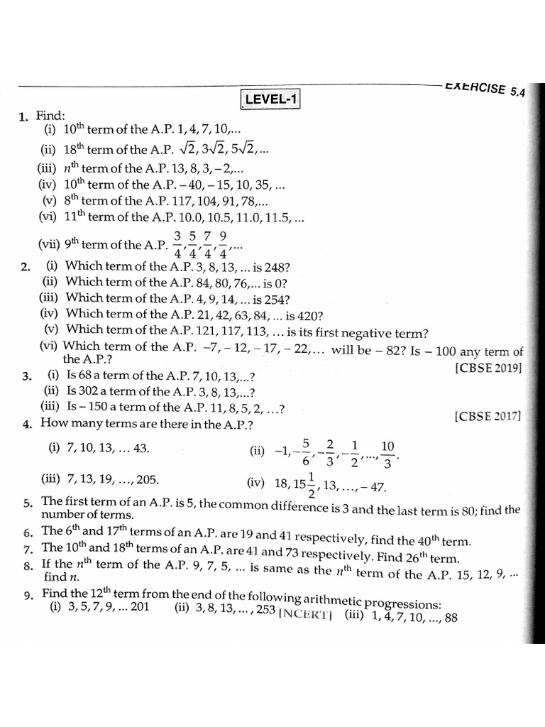 Arithmetic Progressions Worksheet | PDF