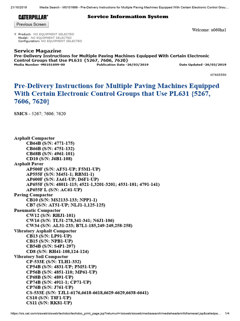 Pre-Delivery Instructions For Multiple Paving Machines Equipped With ...