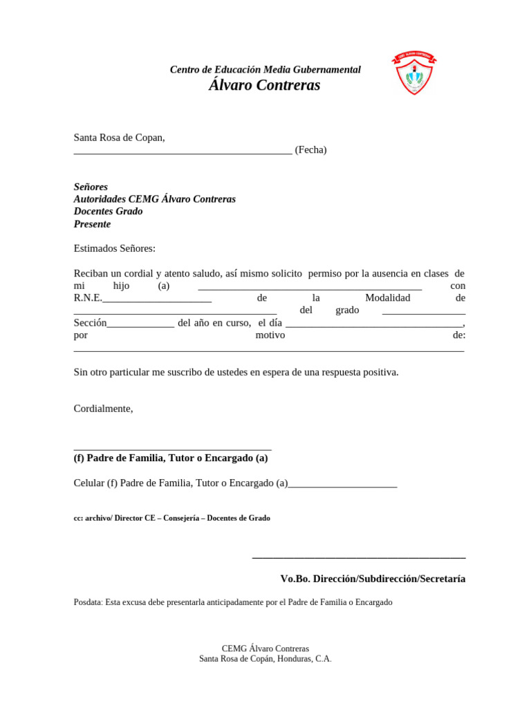 FORMATO DE EXCUSA 2024 | PDF