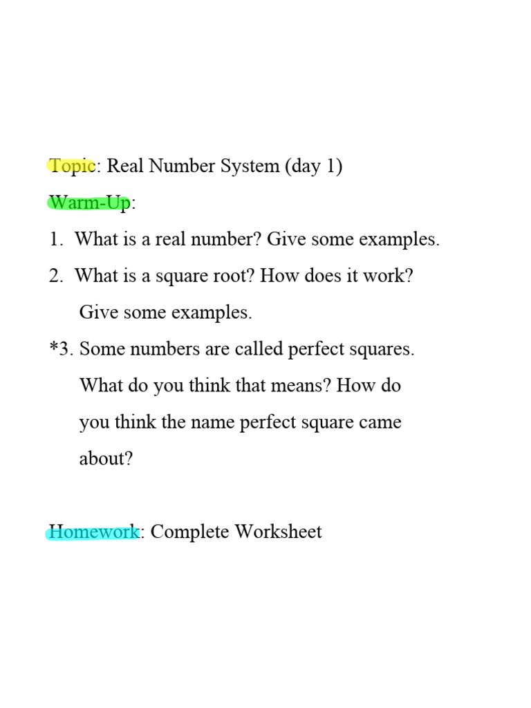 Real Numbers (Day 1) | PDF