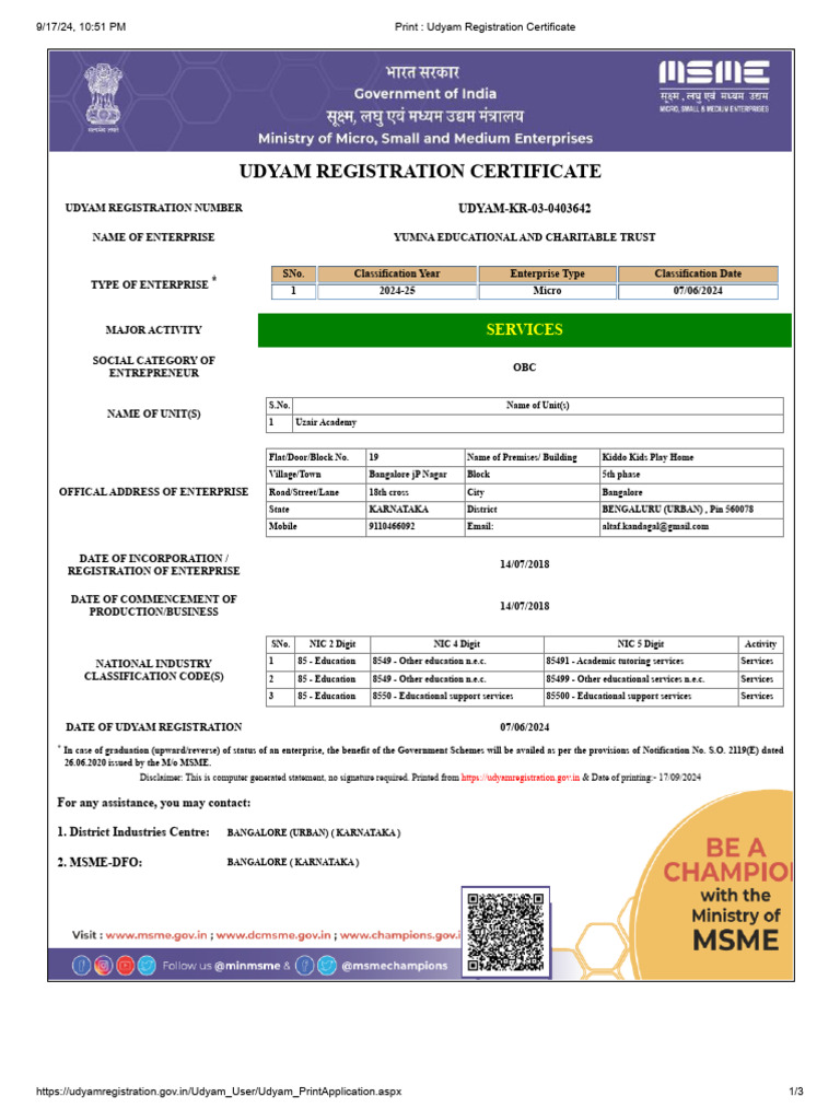 Print _ Udyam Registration Certificate full | PDF