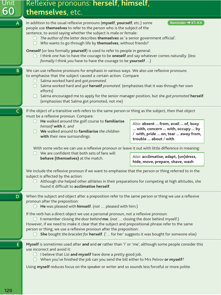 60 Reflexive Pronouns: Herself, Himself, Themselves, Etc | PDF