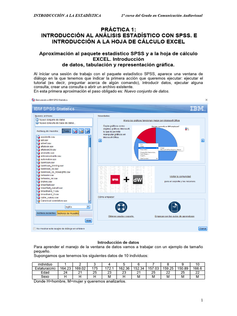 Práctica 1 Introduccion Al Análisis Estadístico Con SPSS - Excel | PDF