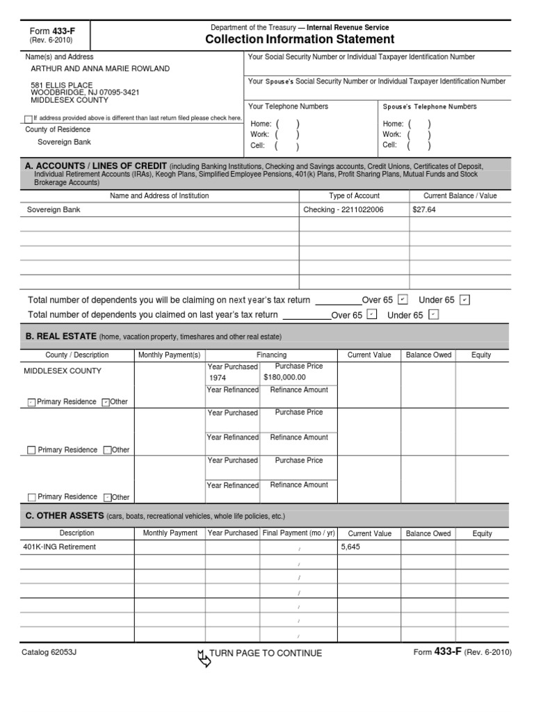 Collection Information Statement: A. Accounts / Lines of Credit | PDF ...