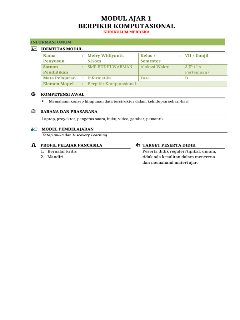 Modul Ajar Informatika KLS 7 | PDF