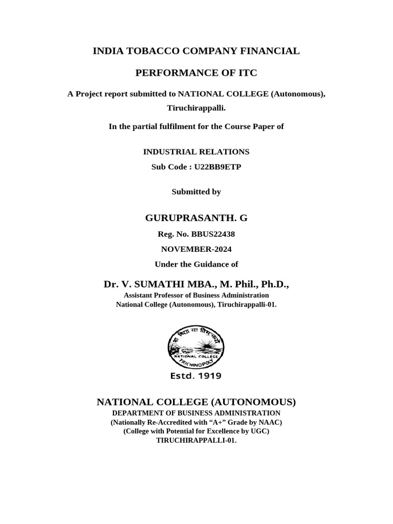 Industrial Relation Project First 4 Page | PDF | Educational Stages | Finance & Money Management