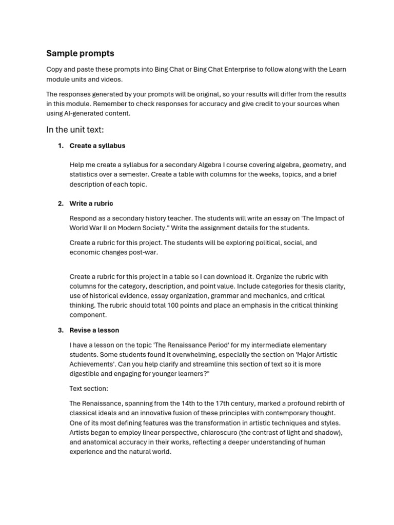 Unit 3 Sample Prompts | PDF