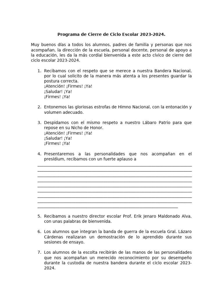 Programa de Cierre de Ciclo Escolar 2023 | PDF