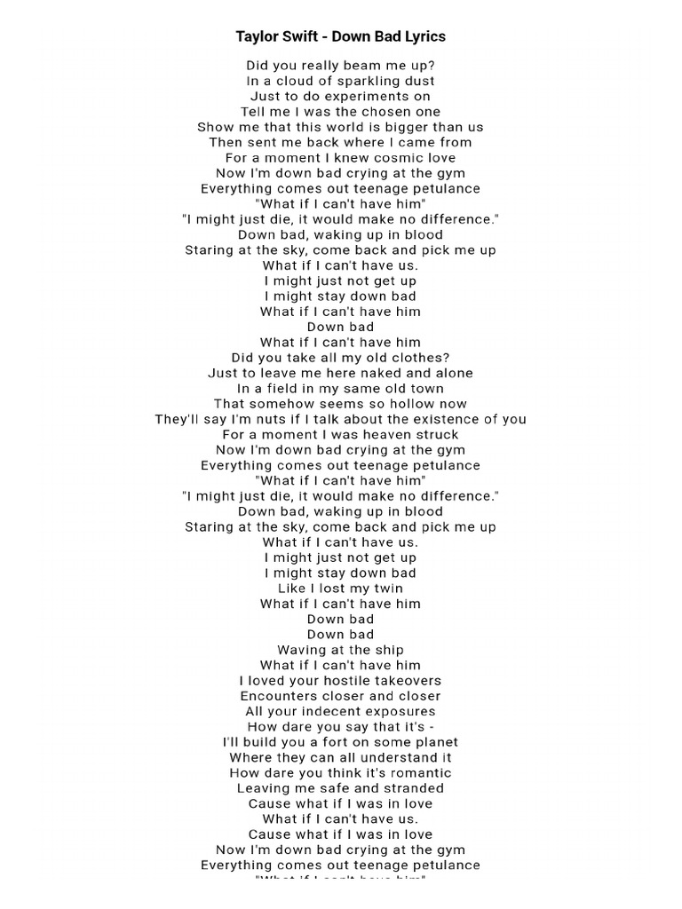 Taylor Swift Down Bad Pdf
