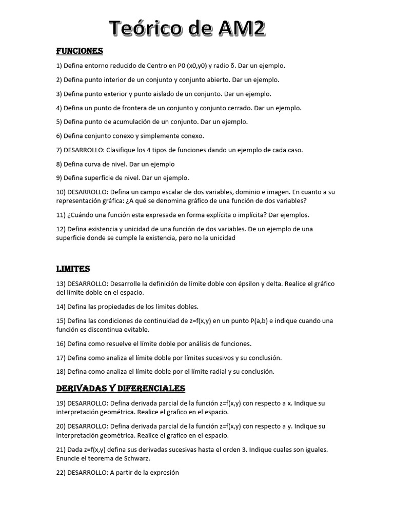 Preguntas de AM2 - TEÓRICO-2k1 | PDF | Derivado | Degradado