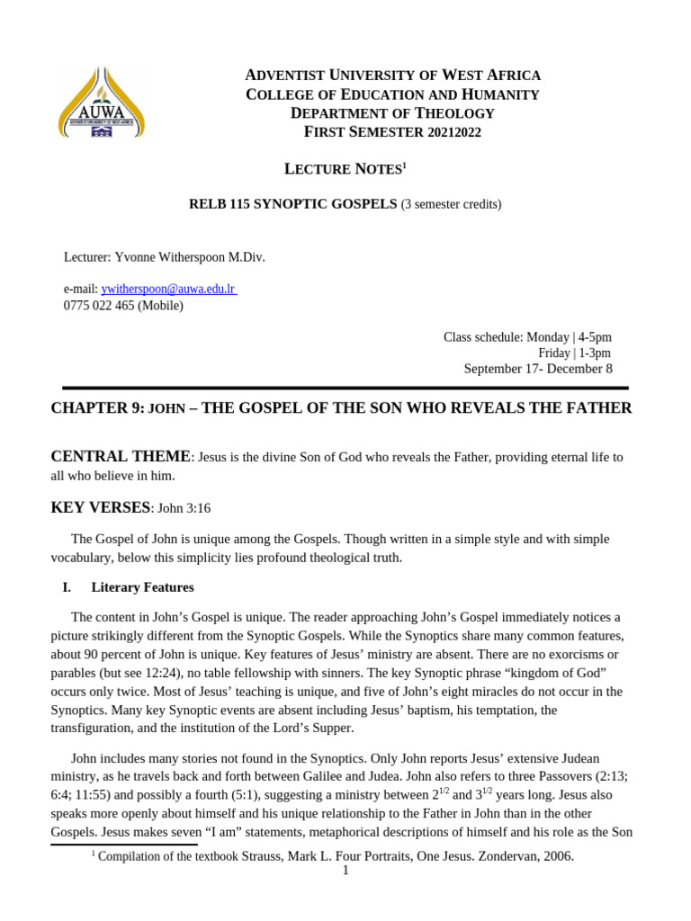 Synoptic Lecture Notes 9 | PDF