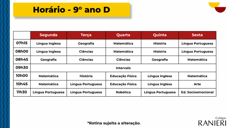 Segunda Terça Quarta Quinta Sexta: 07h15 08h00 08h45 09h30 10h00 10h45 ...