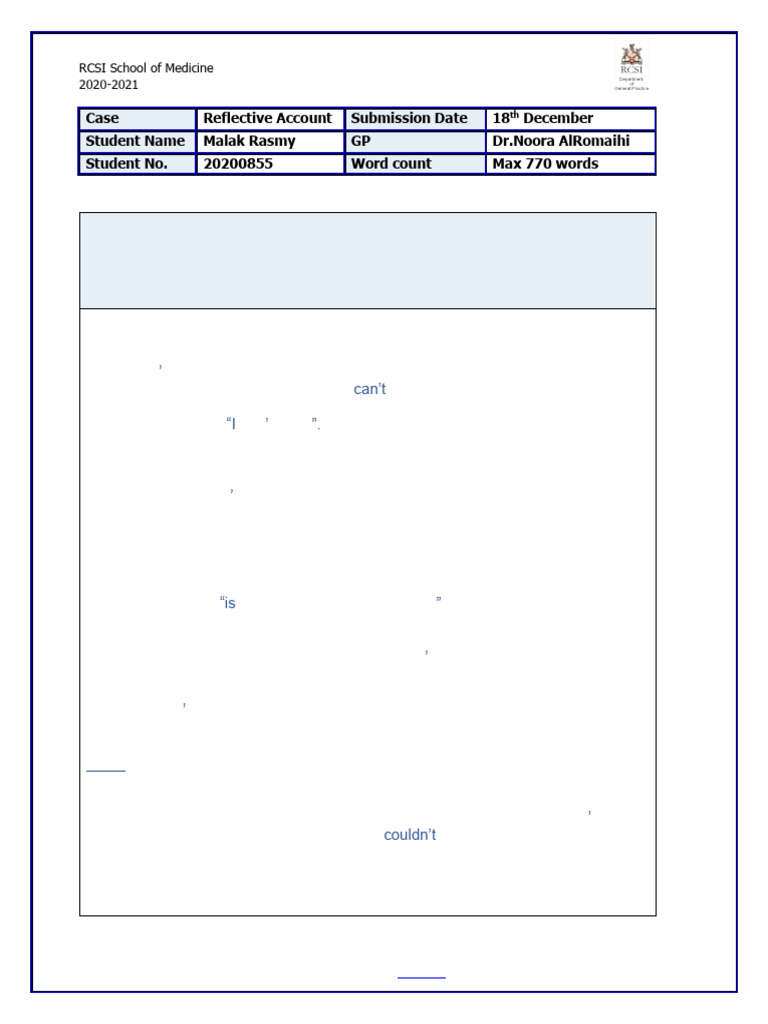 Malak's GP reflection | PDF