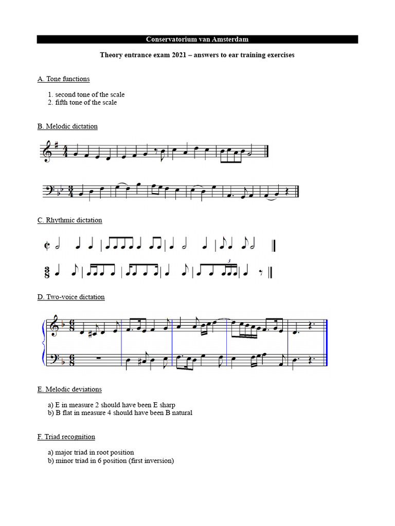 Answers To Ear Training Exercises | PDF