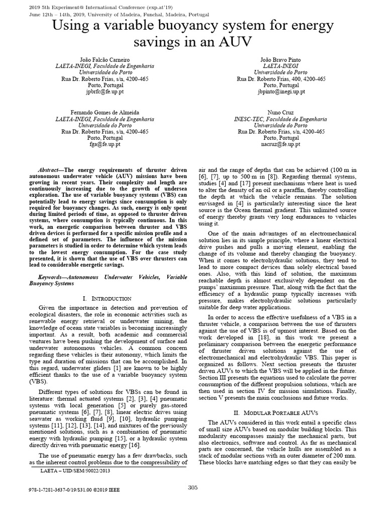 Using A Variable Buoyancy System For Energy Savings in An AUV | PDF ...