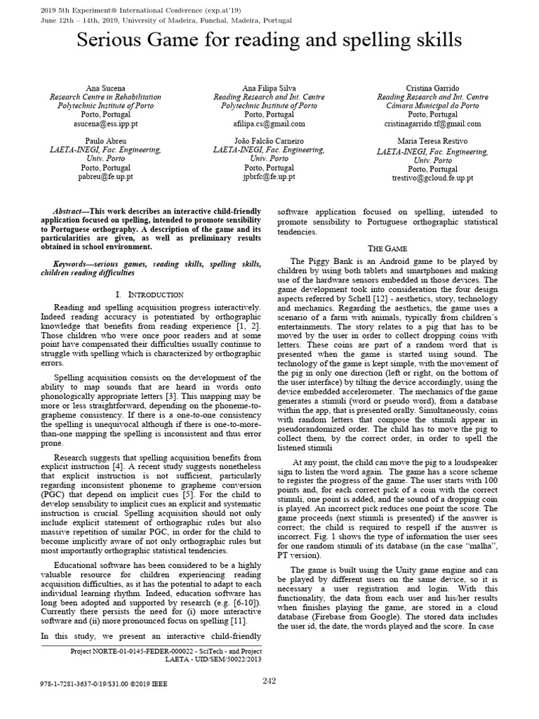 Serious Game For Reading and Spelling Skills | PDF | Orthography | Spelling