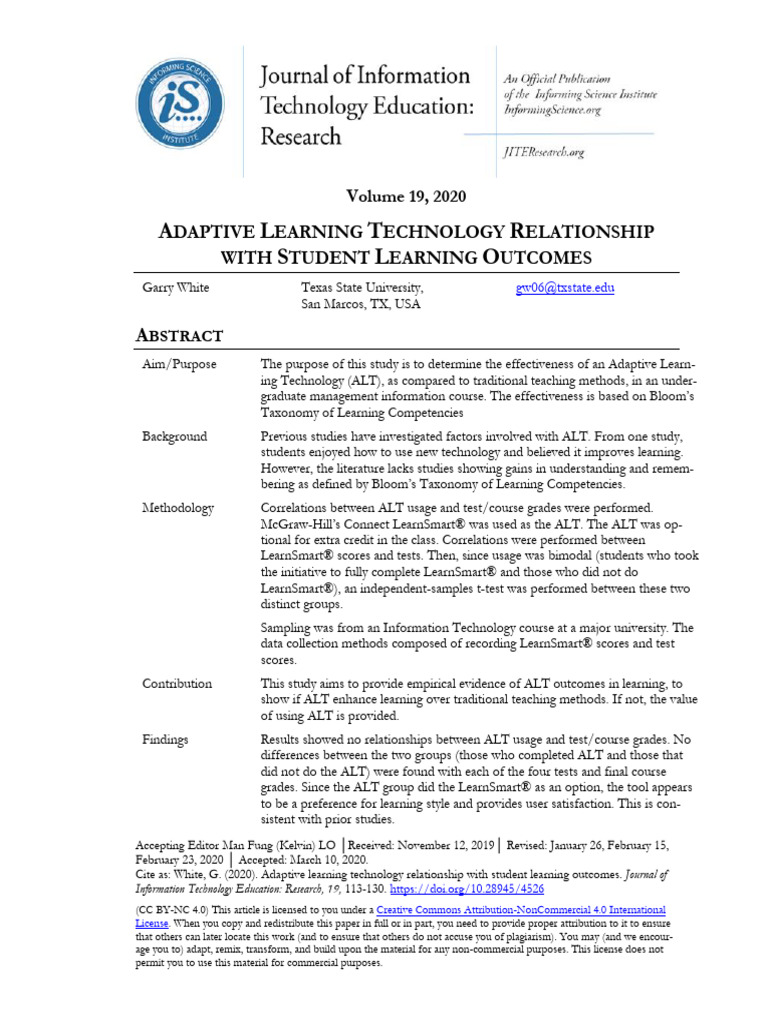 Adaptive Learning Technology Relationship With Stu | PDF