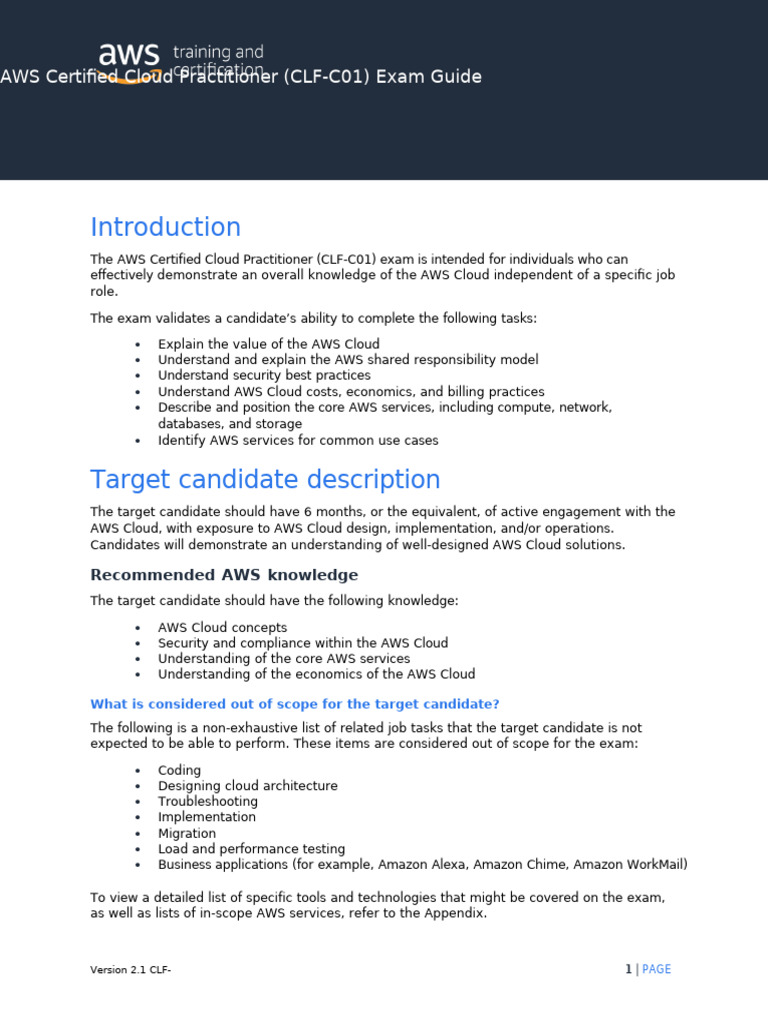 AWS Certified Cloud Practitioner - Exam Guide | PDF