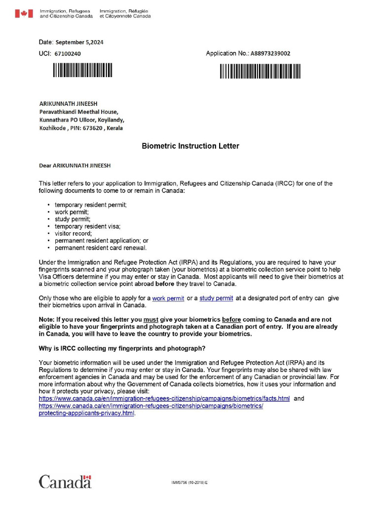 Jineesh Instructipon Letter | PDF